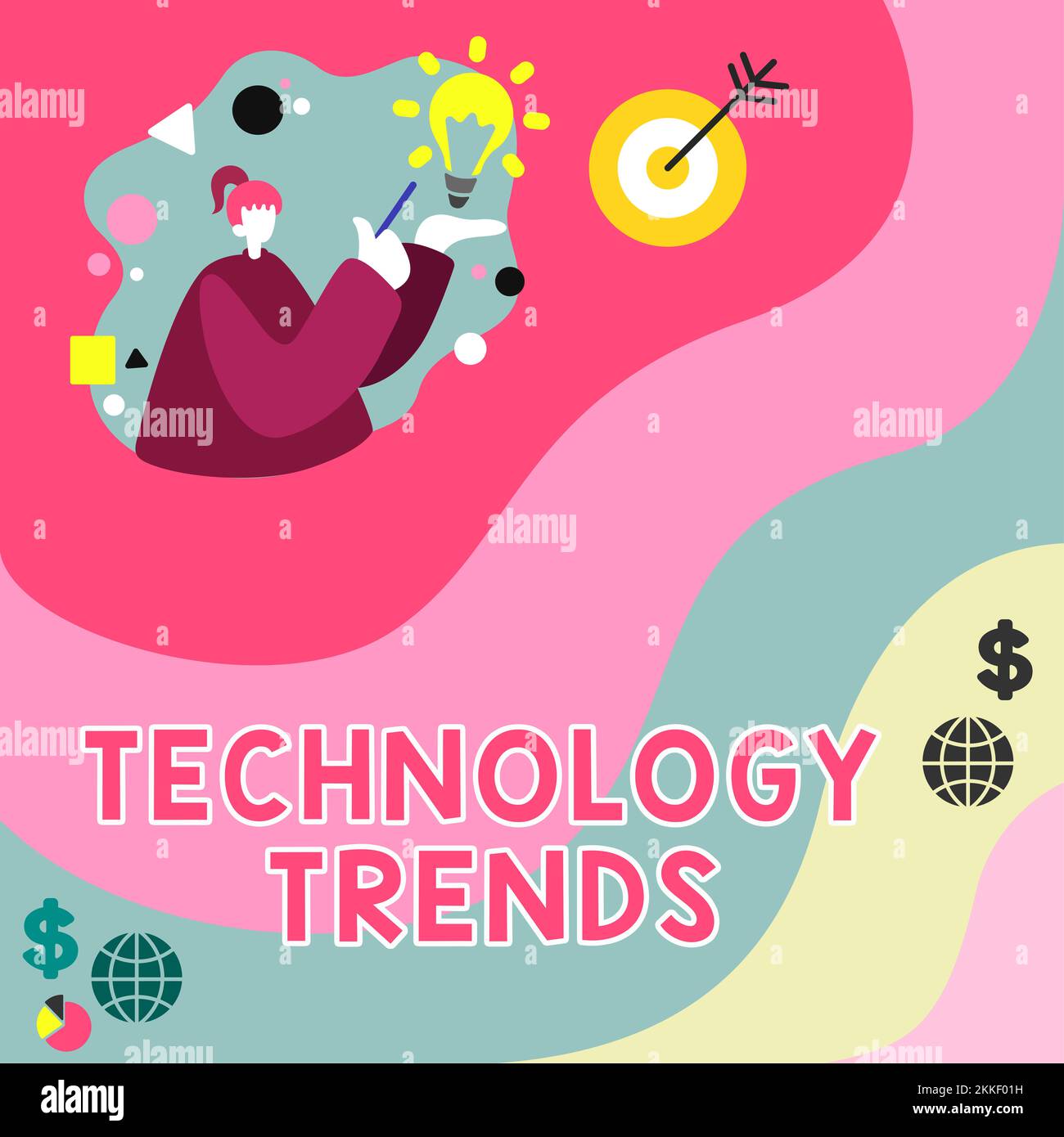 Textzeichen mit Technologietrends. Konzept bedeutet Trend Modern Virus ...