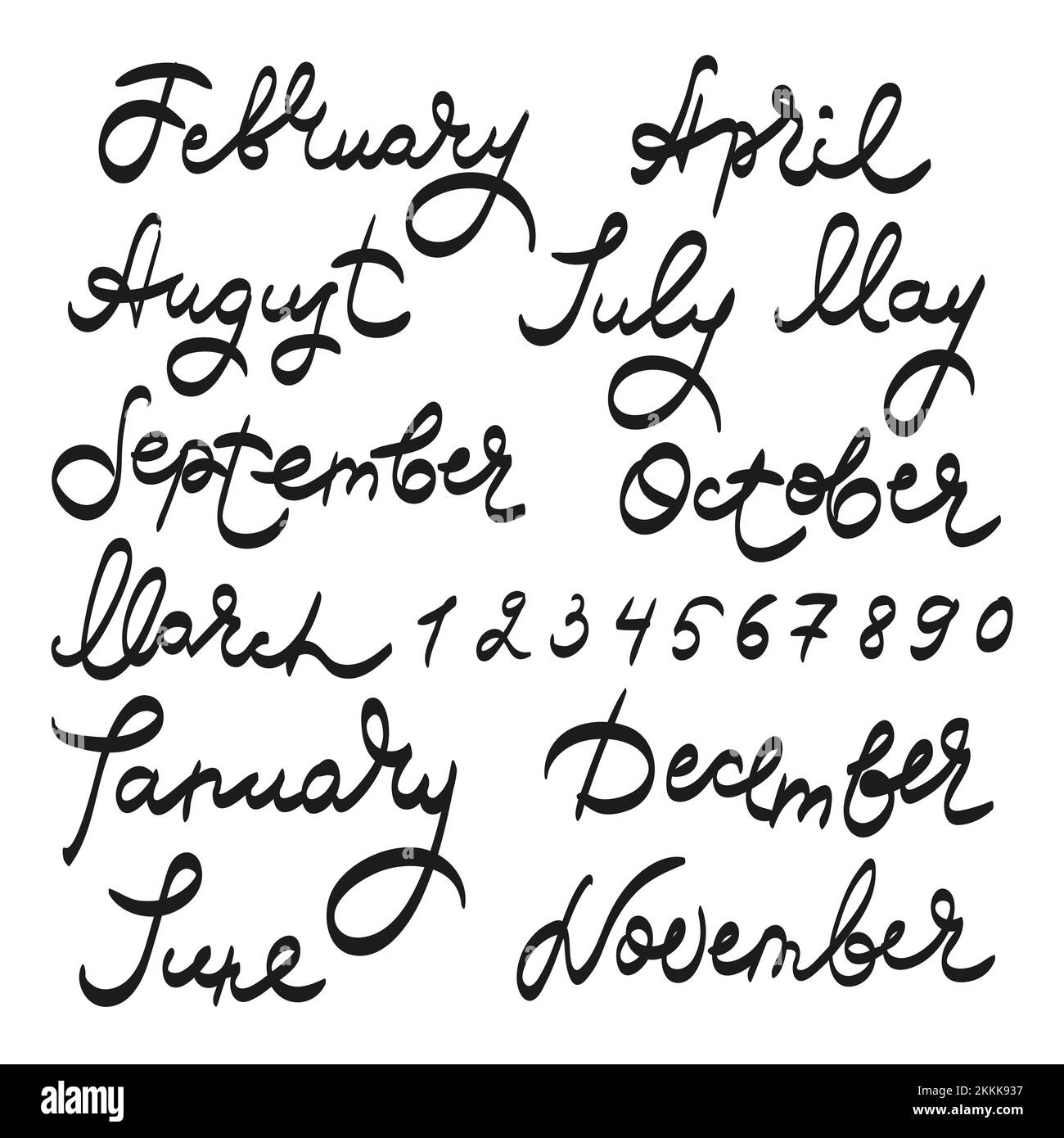 MONATE UND DATEN Kalender handgezeichnet Schwarzweiß Schriftzug Text ...