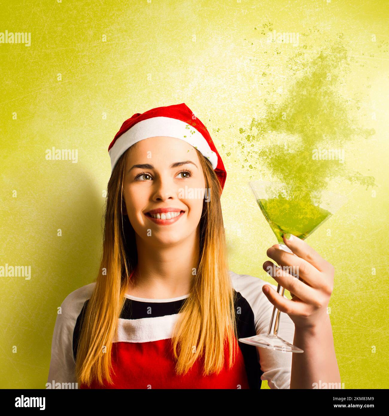 Bildende Kunst-Event-Konzept von einem VIP Santa Mädchen spritzt aus ...