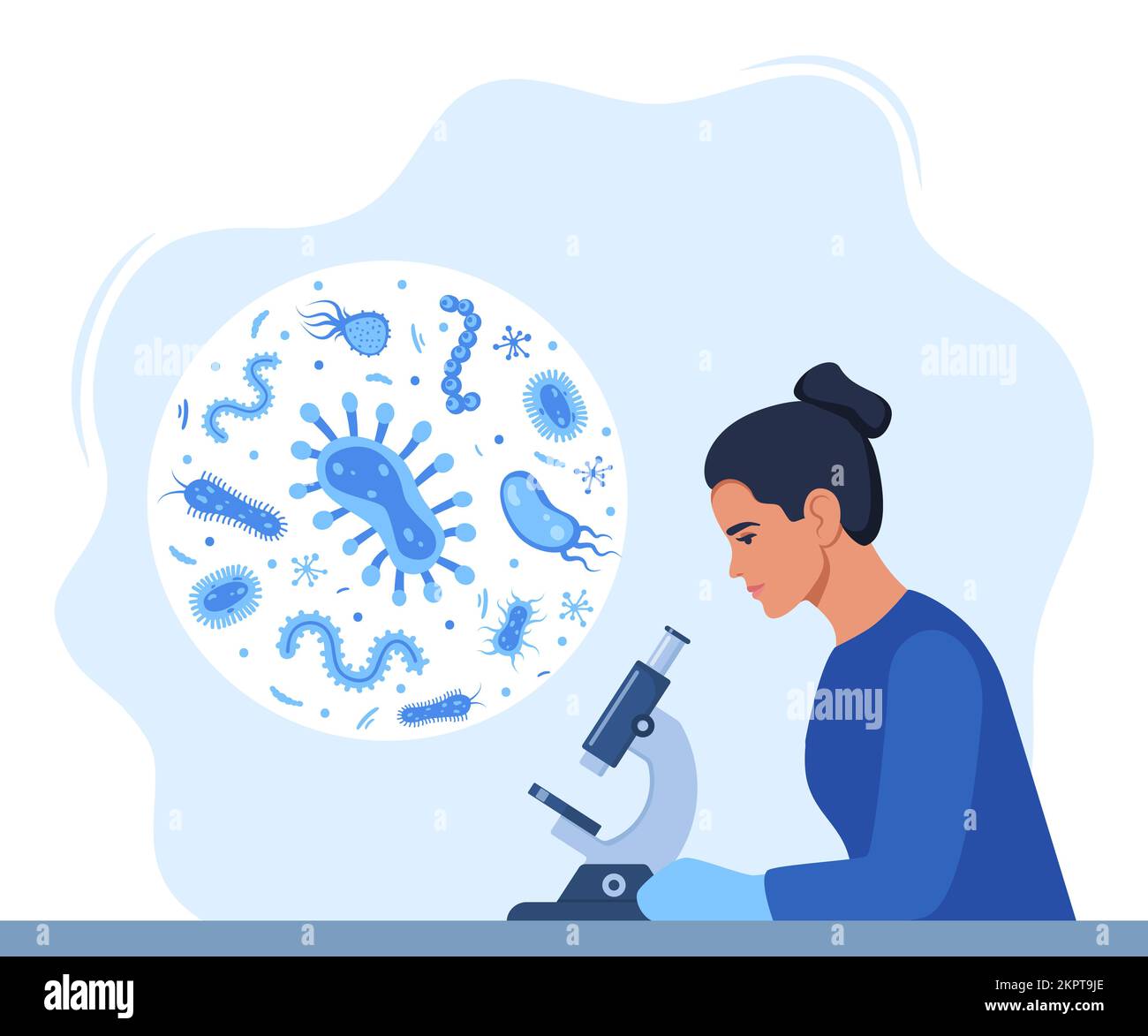 Wissenschaftlerin, Mikrobiologieforscherin mit Mikroskop. Mikrobiologe ...
