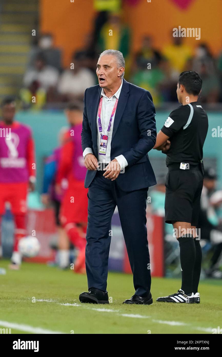 DOHA, KATAR - 28. NOVEMBER: Coach of Brazil Tite reagiert auf das ... DOHA, KATAR - 28. NOVEMBER: Coach of Brazil Tite reagiert auf das ...