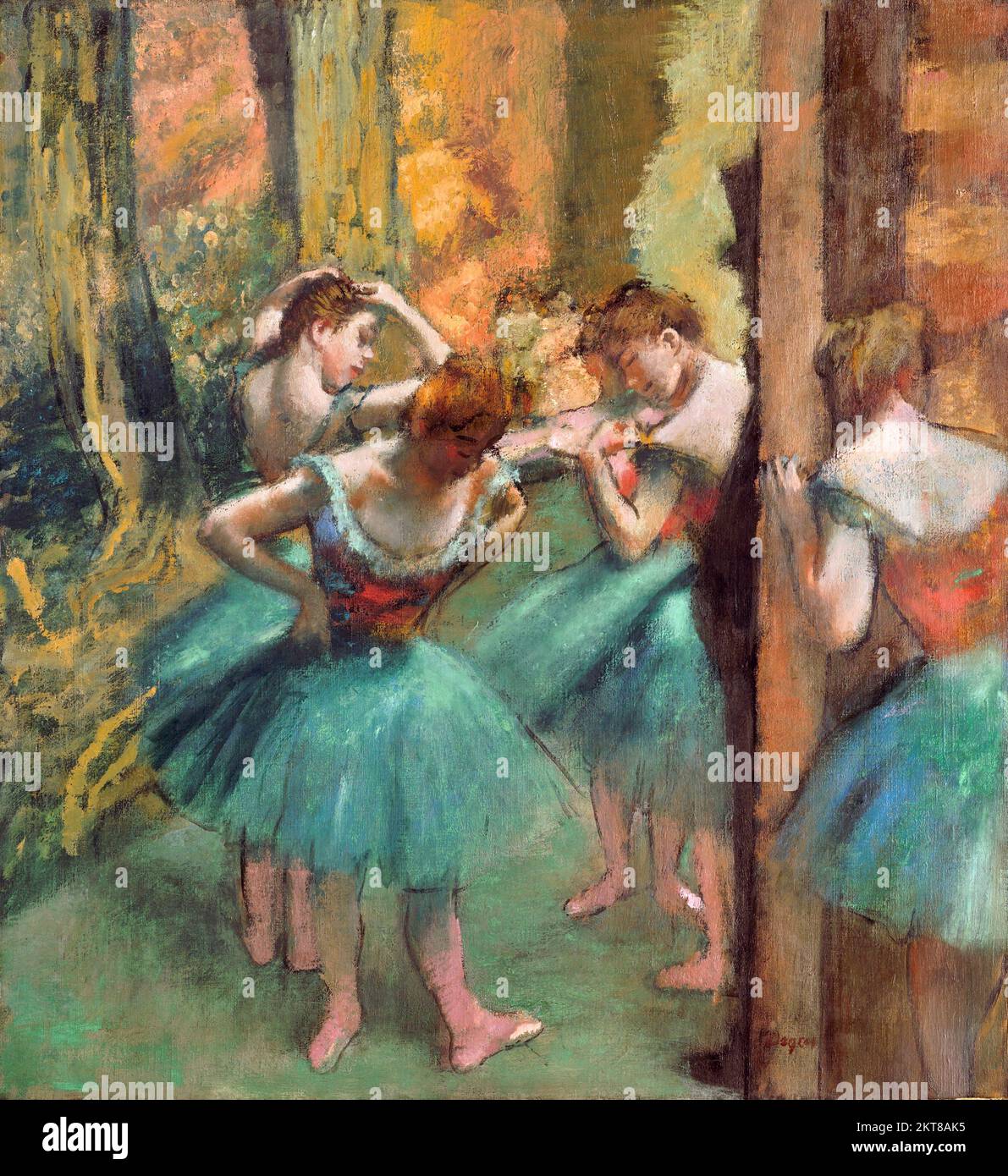 Entgasen. Gemälde mit dem Titel „Tänzer, Pink and Green“ von Edgar ...
