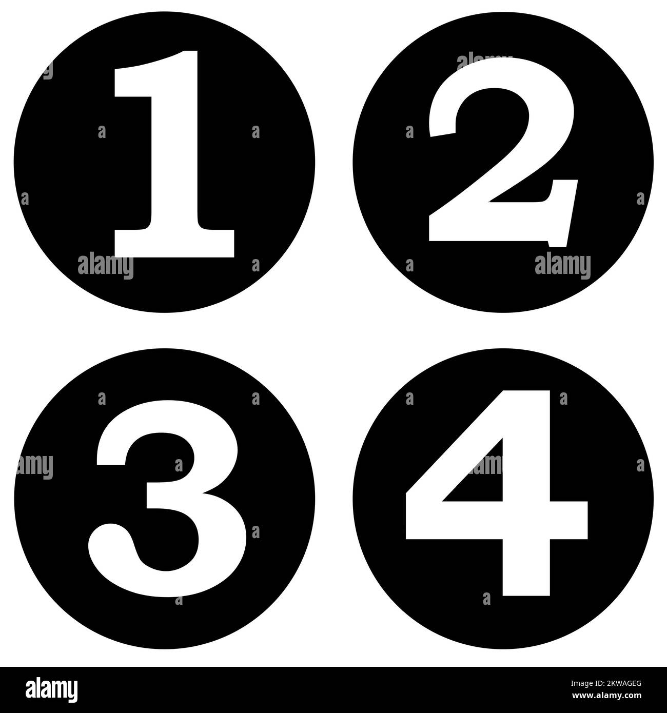 Die Zahlen 1234 in schwarzen Kreisen Stockfotografie - Alamy