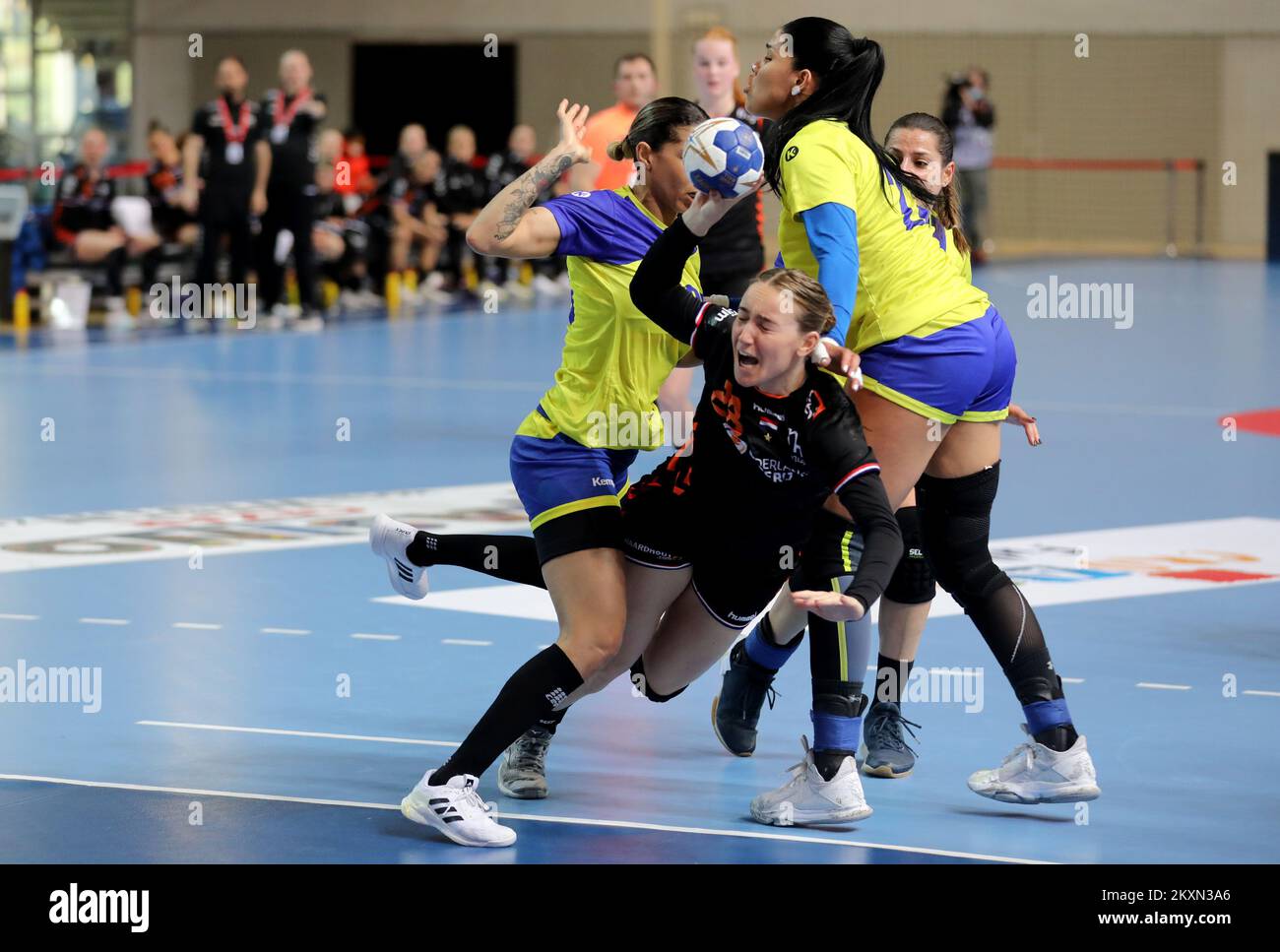Nikita Van der Vliet aus den Niederlanden schießt beim Handballspiel ...