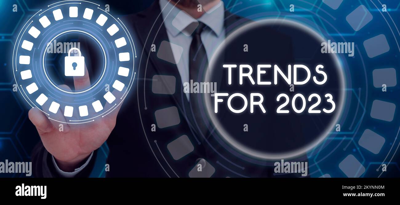 Konzeptionelle Anzeige von Trends für 2023. Das Wort steht auf einer ...