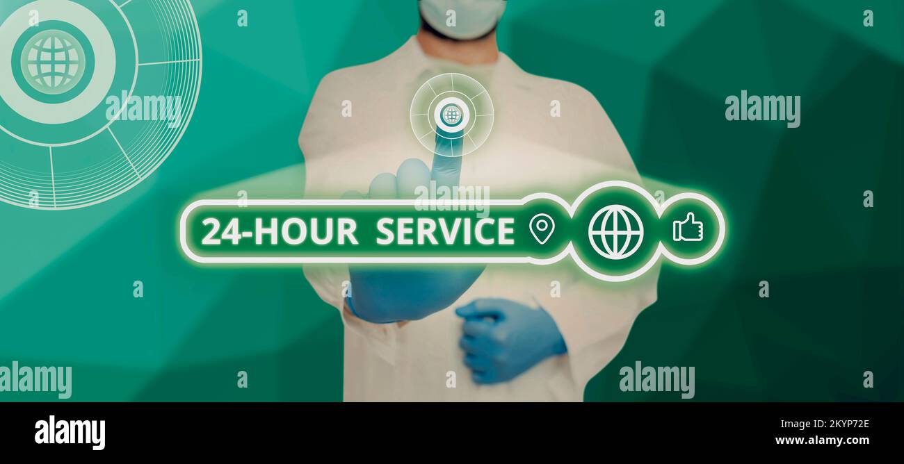 Handgeschriebener Text, 24-Stunden-Service. Konzept bedeutet Service ...