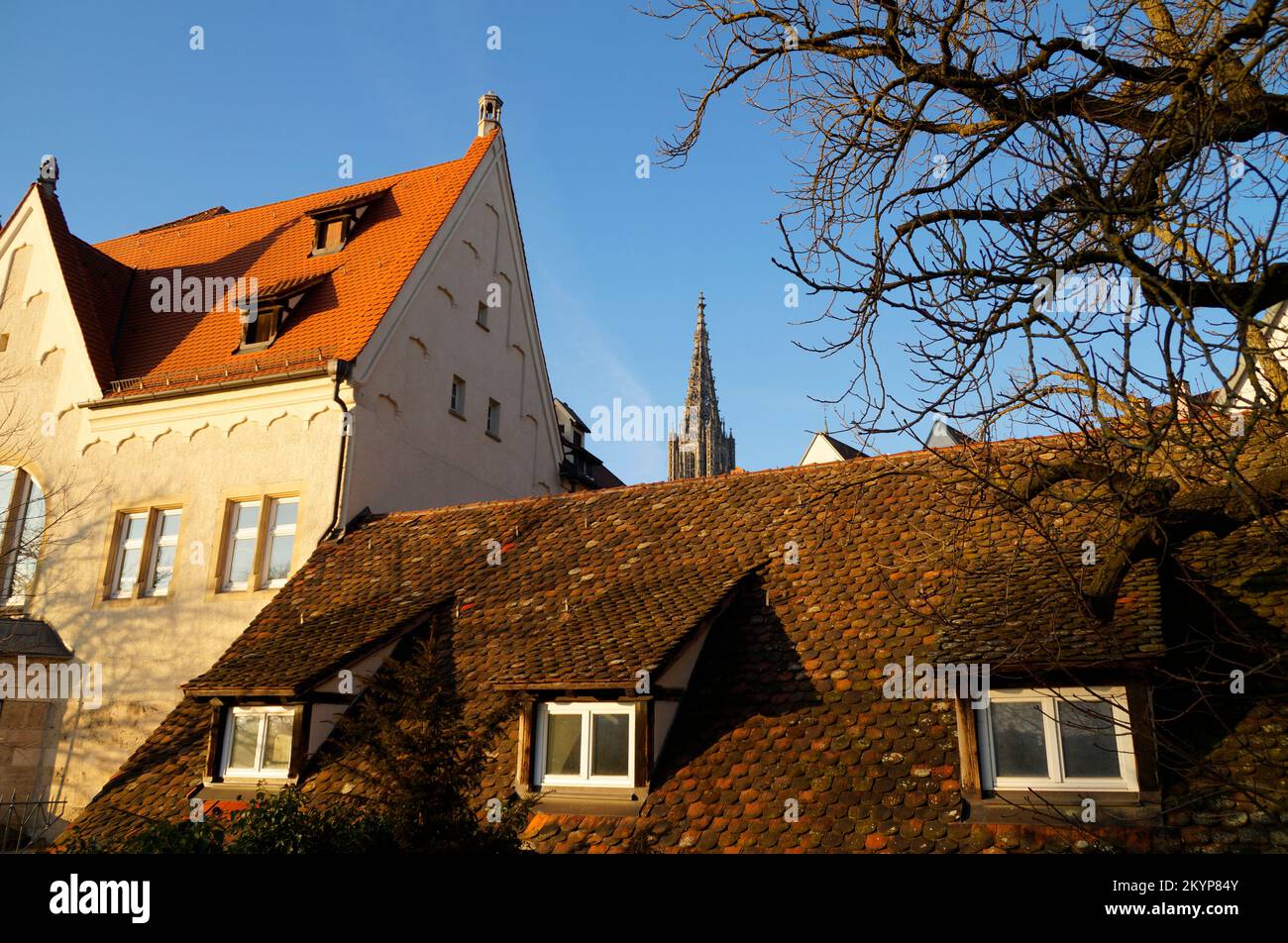 Malerischer Blick auf die Stadt Ulm mit ihrem berühmten gotischen Ulmer ...