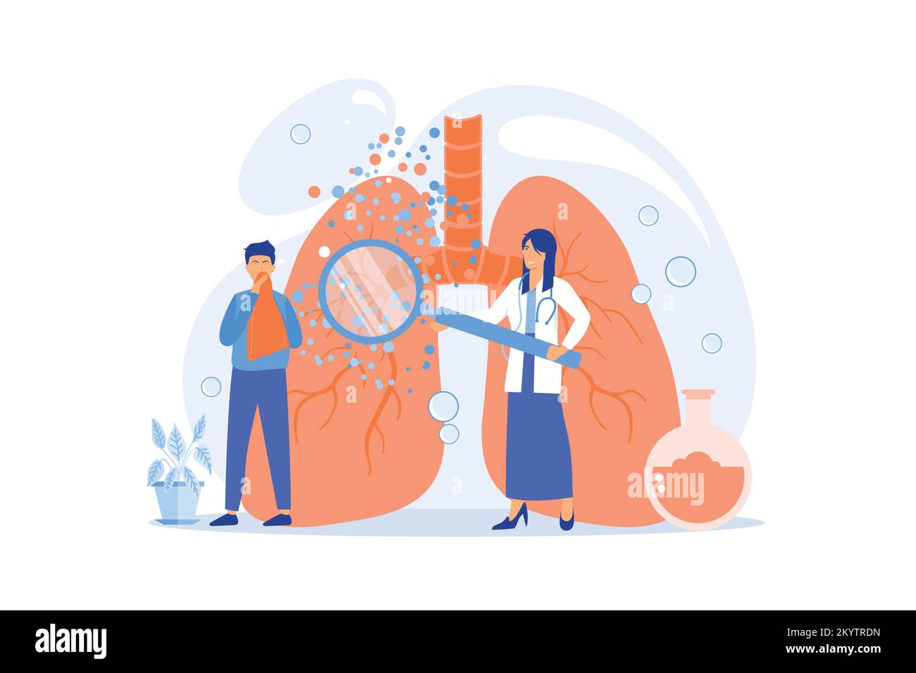 Männlicher Patient mit anaphylaktischen Symptomen und Arzt mit Lupe ...