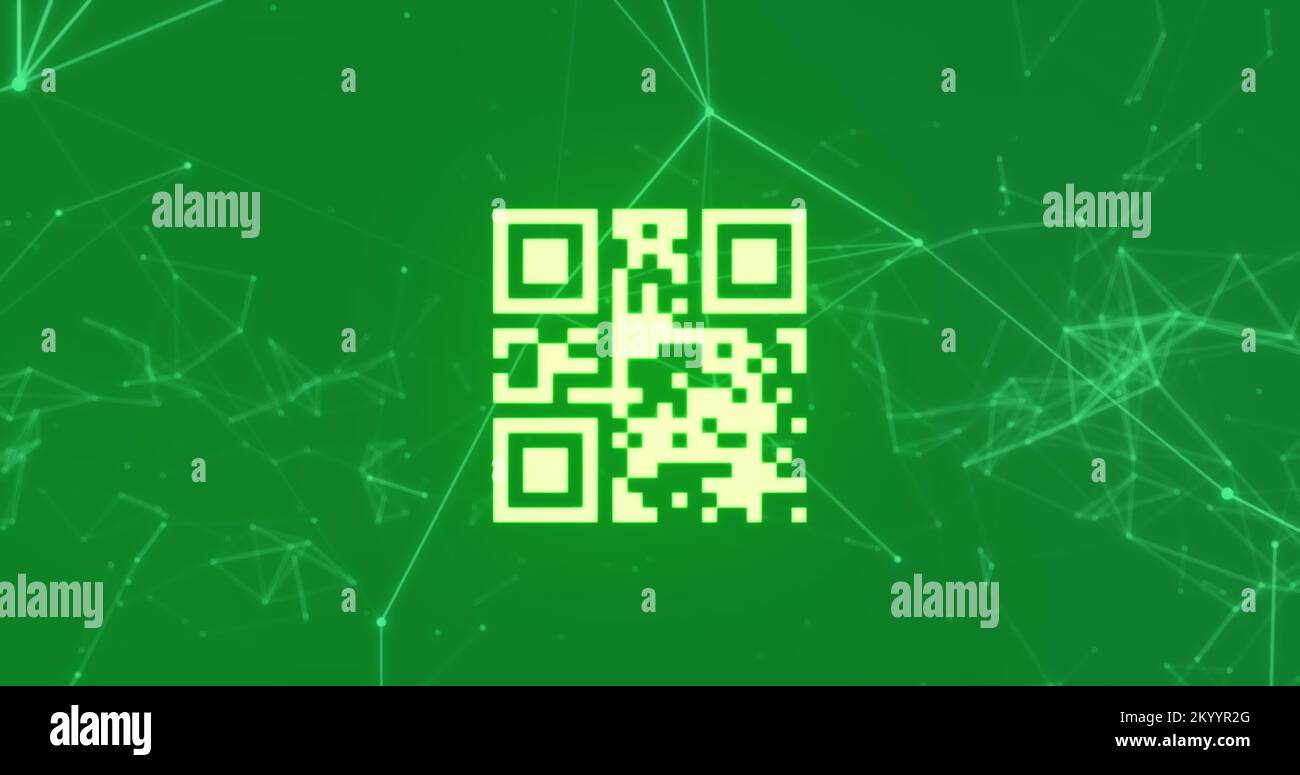 Bild des qr-Codes mit weißem Netz von Verbindungen auf grünem ...