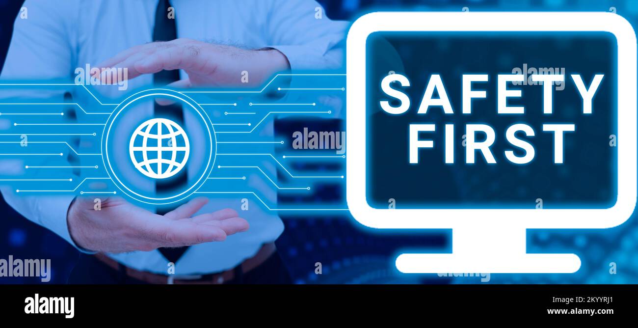Text, der „Inspiration Safety First“ zeigt. Konzept bedeutet, unnötige ...