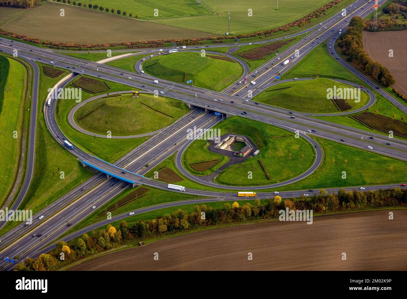 Luftaufnahme, Kamener Kreuz, Autobahnkreuz A2 und A1, Kamen, Ruhrgebiet ...