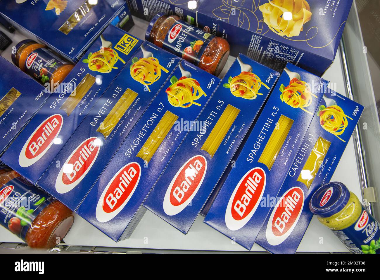 Kiew, Ukraine - 04. November 2021: Barilla Pasta Spaghetti packt ...