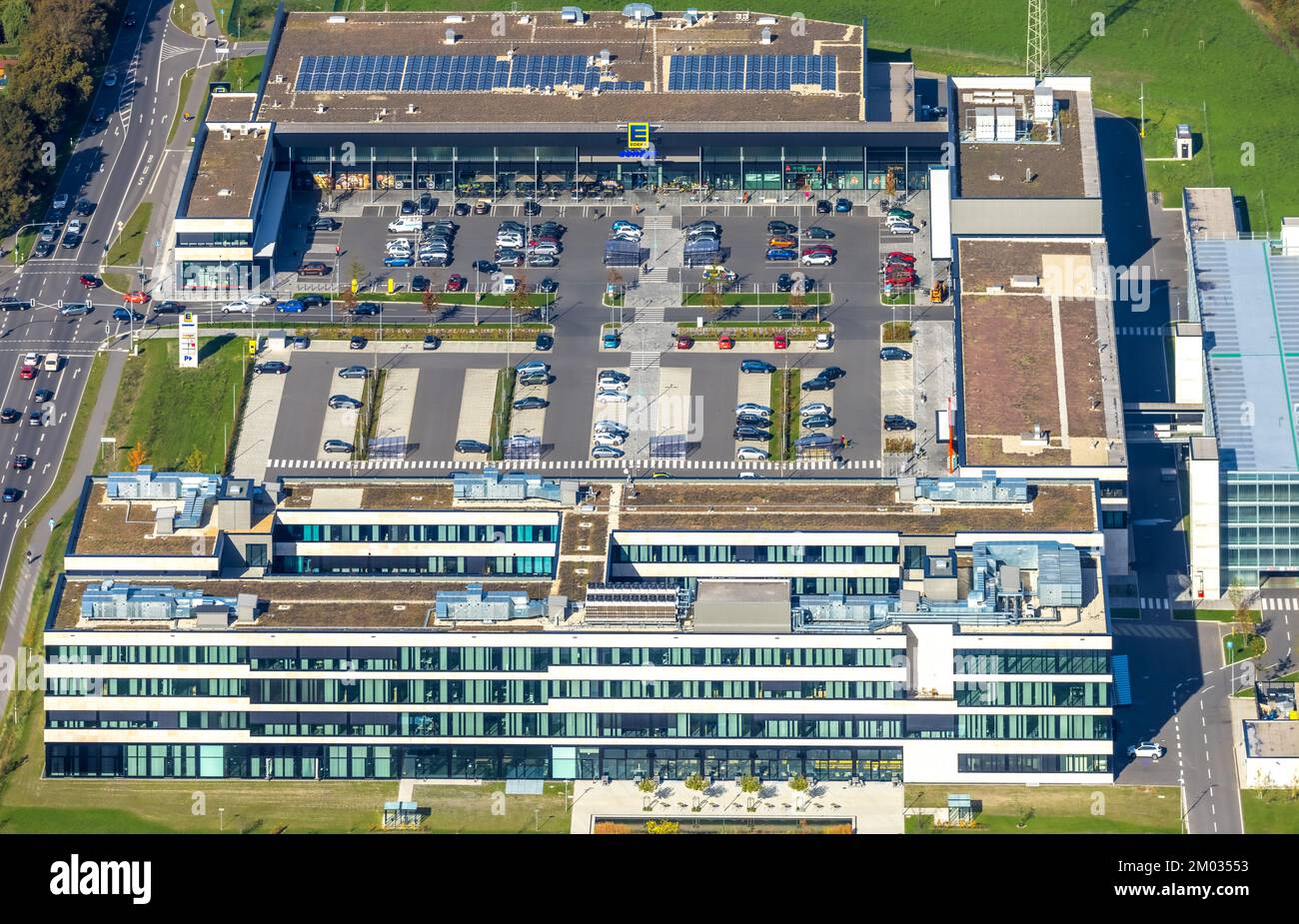 Luftaufnahme, Neubau Edeka Rhein-Ruhr, Edekaplatz, Rheinkamp-Utfort ...