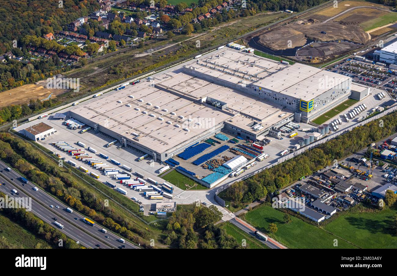 Luftaufnahme, EDEKA-Zentrallager, Lkw, Schwarze Heide, Oberhausen ...