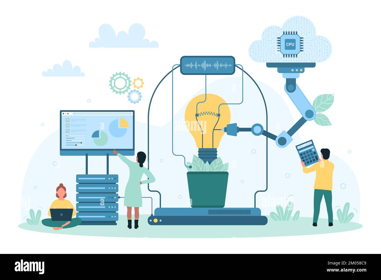 Vektordarstellung für Innovationen, Technologie und Ideenverbesserung in der Ökologie. Cartoon ...