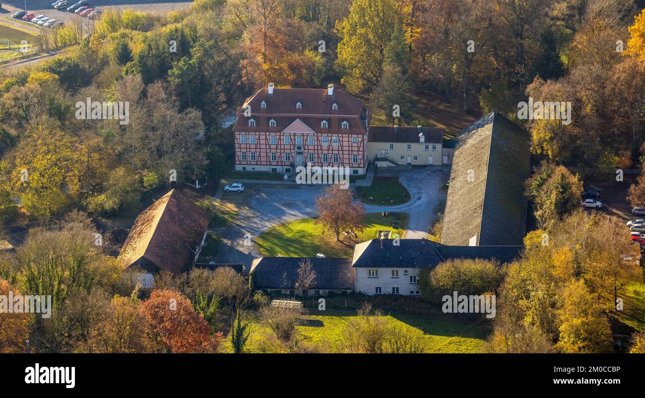 Blick aus der Vogelperspektive, Fachwerkhaus gut Rödinghausen mit ...