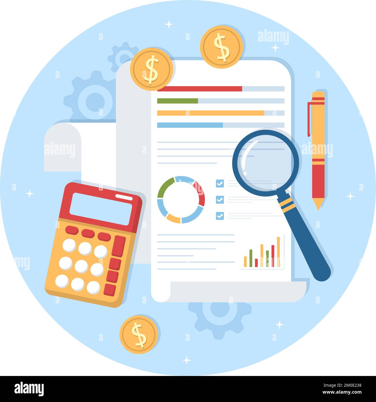 Business Audit von Dokumenten mit Diagrammen, Buchhaltung, Berechnungen ...