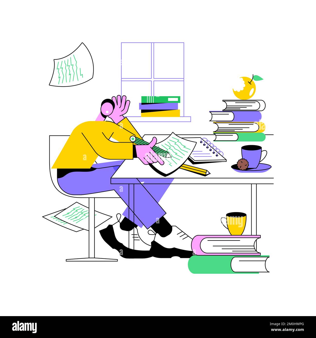 Studieren Sie zu viele isolierte Cartoon-Vektordarstellungen. Ein Nerd ...