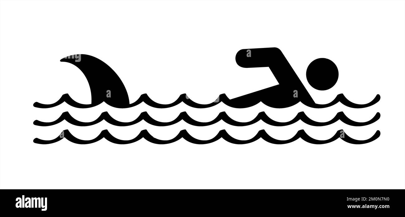 Halt, hüte dich vor Haien. Cartoon-Hai-Warnschild für Strandmenschen im ... Halt, hüte dich vor Haien. Cartoon-Hai-Warnschild für Strandmenschen im ...