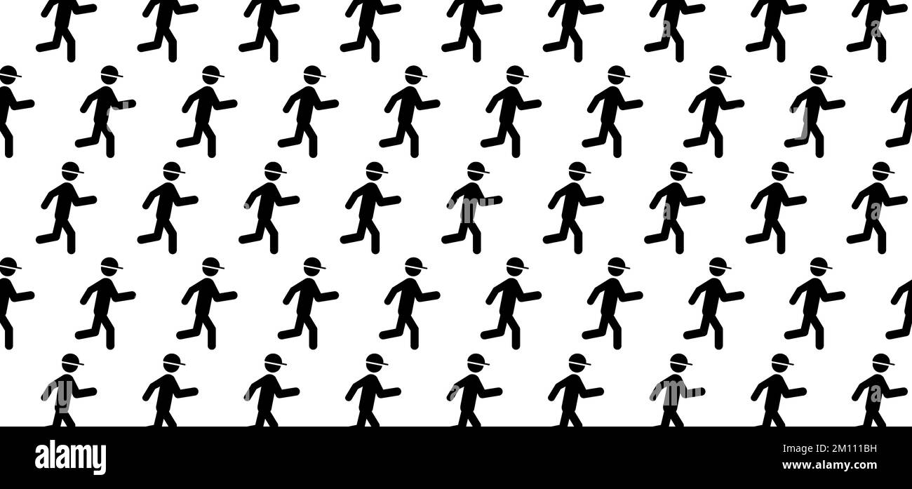 Der Zeichner von Cartoon Stickman läuft oder läuft. Die Strichmännchen ...