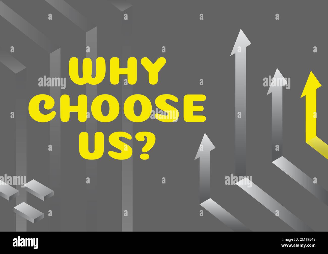 Textunterschrift mit dem Inhalt „Warum uns wählen?“ Wort für Gründe ...