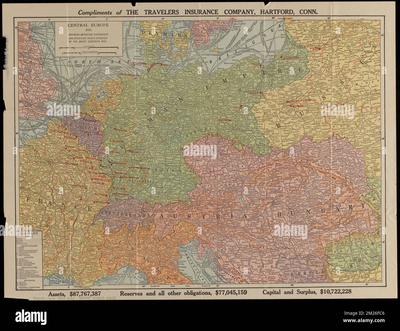 Mitteleuropa, 1914 : wichtige Festungen und strategische Punkte, die ...