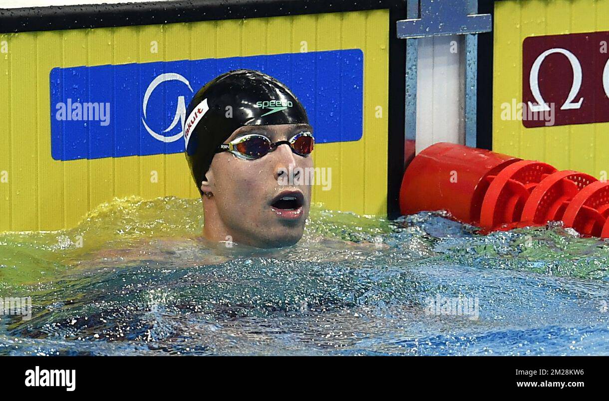 Der belgische Schwimmer Pieter Timmers reagiert nach der Hitze des 100m ...