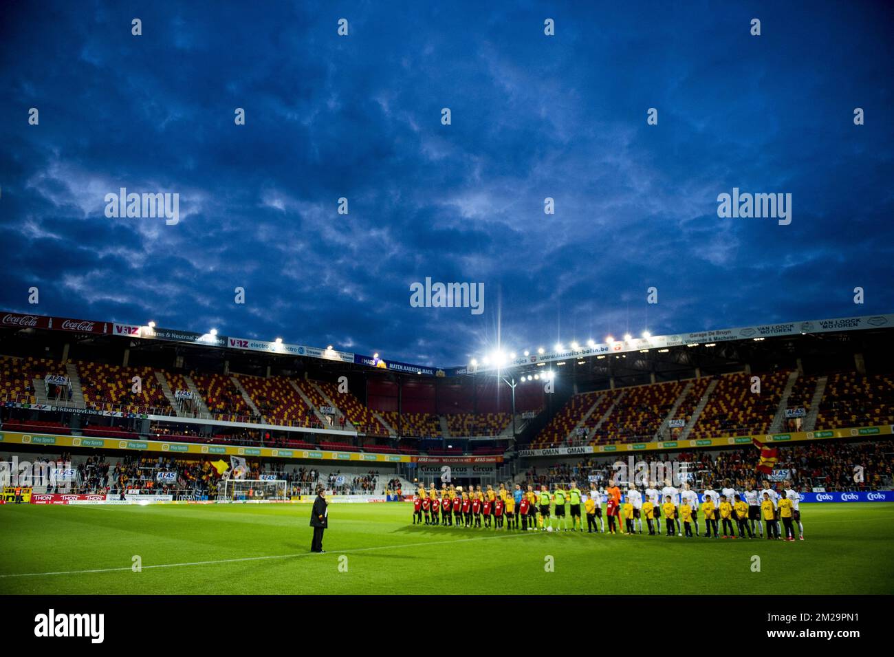 Illustration picture shows Mechelen's and Bocholt's players at the ...