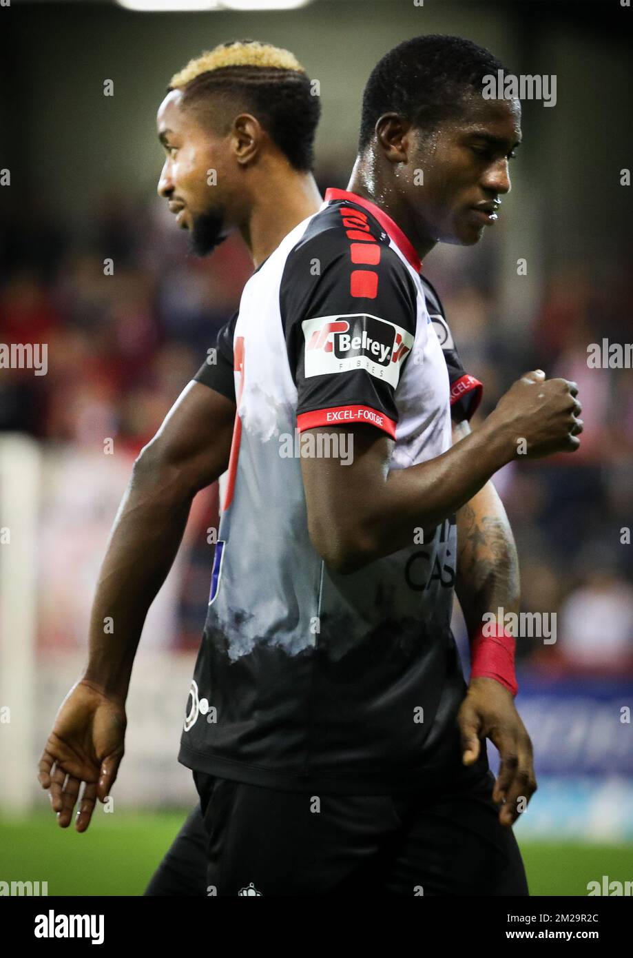 Mouscron's Jonathan Bolingi and Mouscron's Taiwo Awoniyi pictured ...