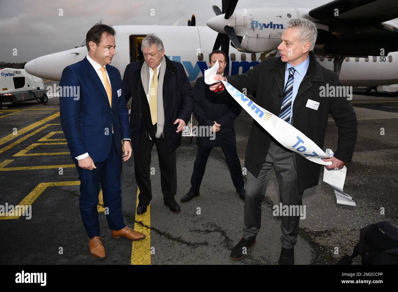 Antwerp mayor Bart De Wever, Antwerp Airport CEO Marcel Buelens, VLM ...