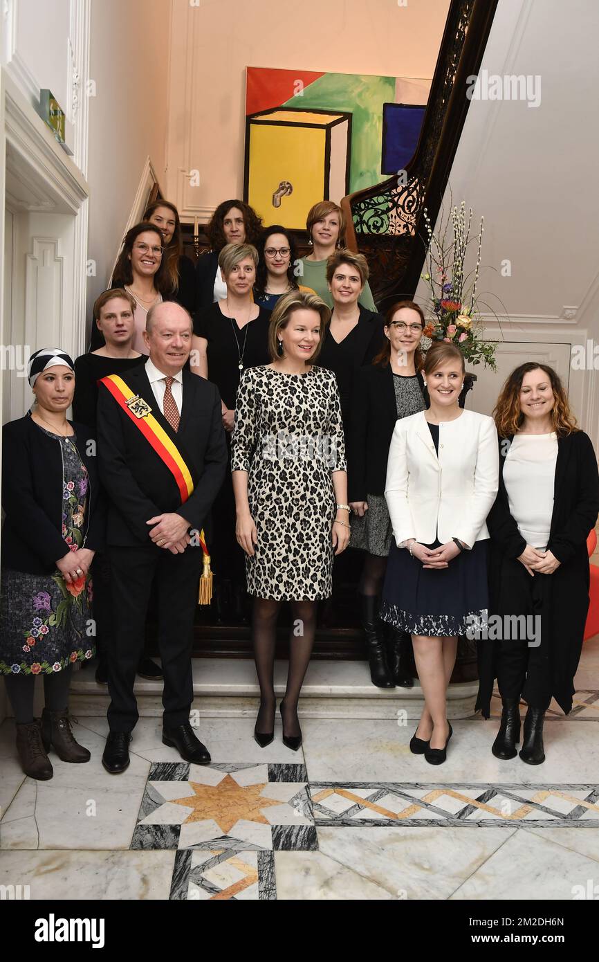 East Flanders governor Jan Briers (2L) and Queen Mathilde of Belgium (C ...