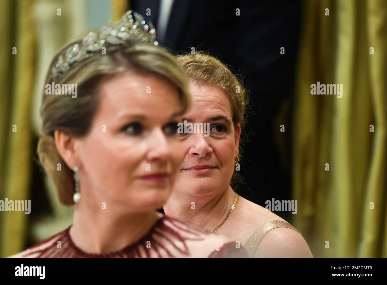 Queen Mathilde of Belgium and Canada Governor General Julie Payette pictured at a state dinner ...