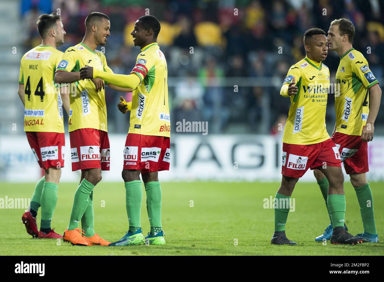 Oostende's Richairo Zivkovic and Oostende's Joseph Akpala celebrate ...
