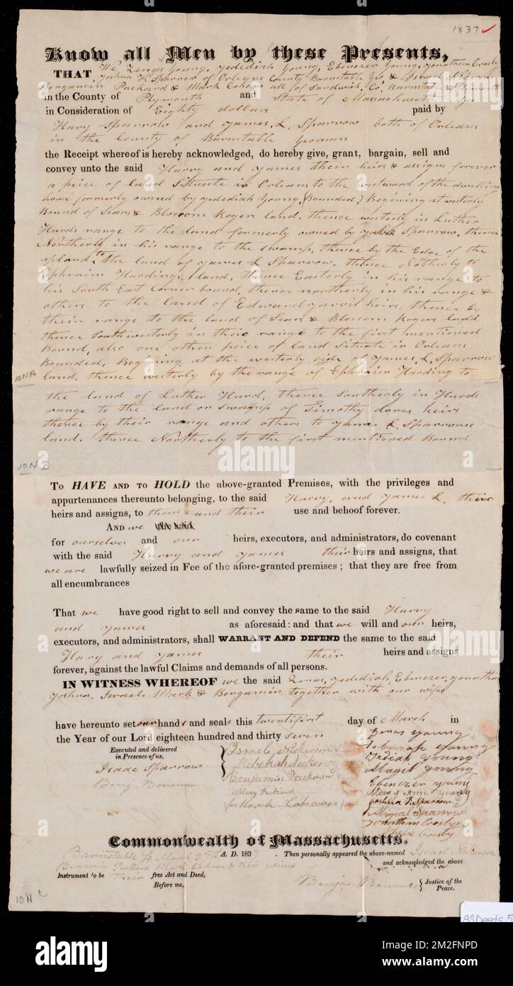 Deed of property in Orleans sold to Henry Sparrow and James L. Sparrow ...
