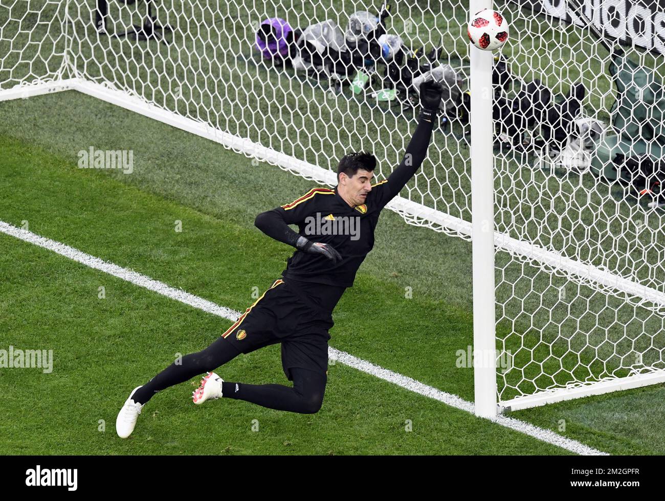 Belgium's goalkeeper Thibaut Courtois pictured at the warm up ahead of ...