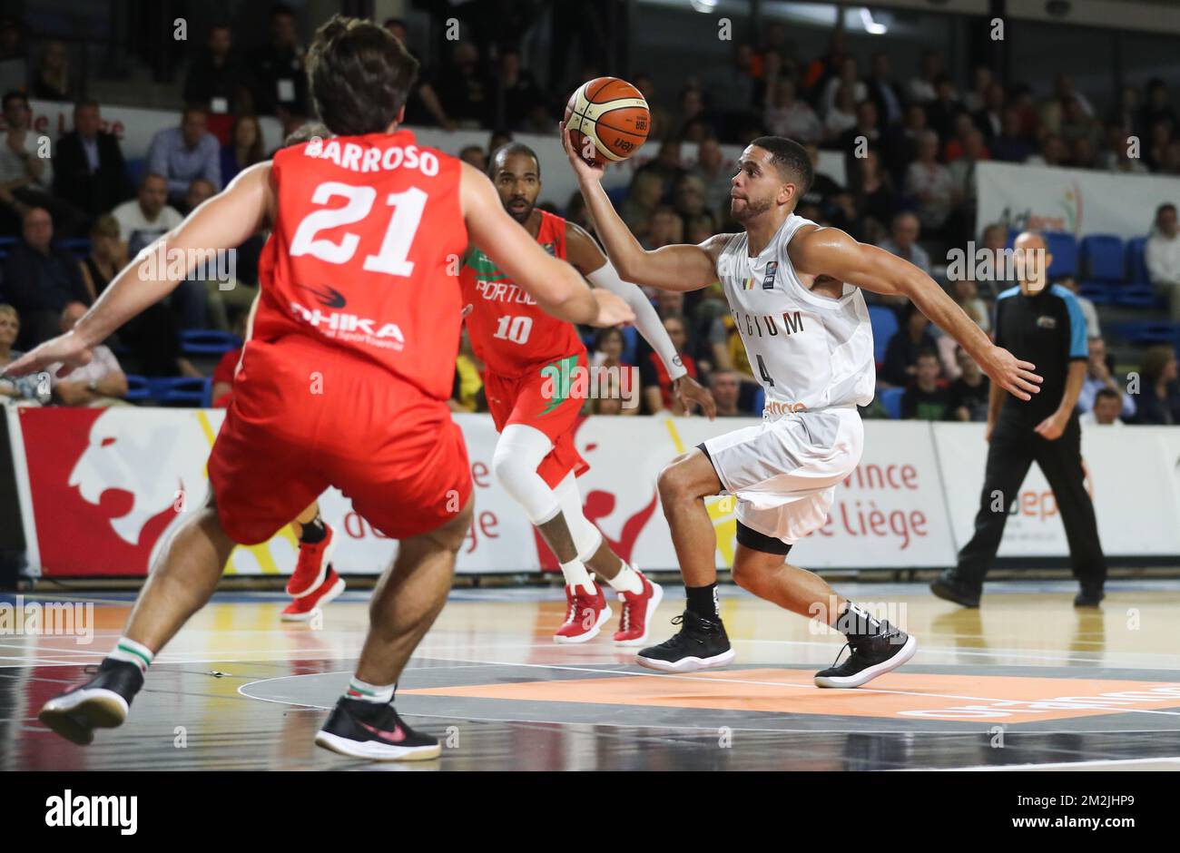 Belgium's Emmanuel Lecomte fights for the ball during a basketball game ...
