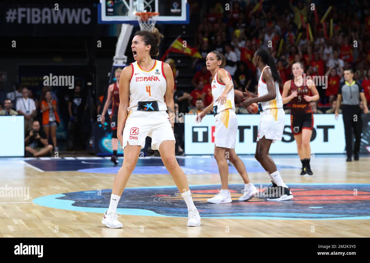 Spains Laura Nicholls celebrates during a basketball game between ...