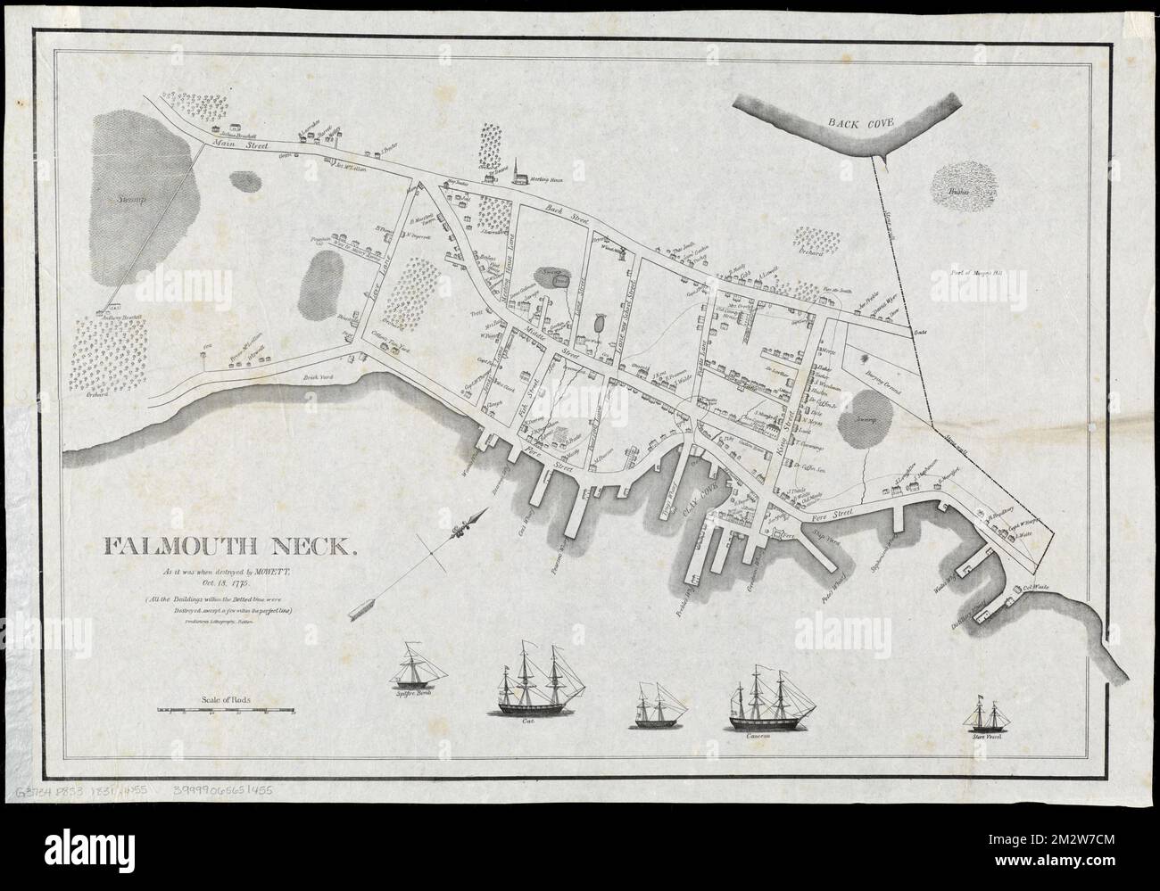 Falmouth Neck : as it was when destroyed by Mowett, Oct. 18, 1775 ...