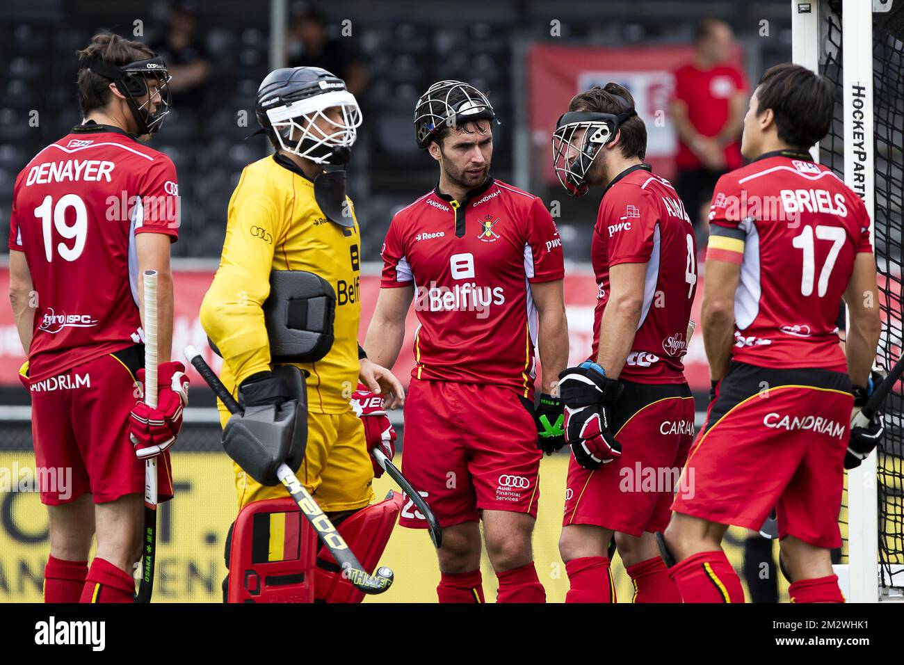 Belgium's Felix Denayer, Belgium's goalkeeper Vincent Vanasch, Belgium ...