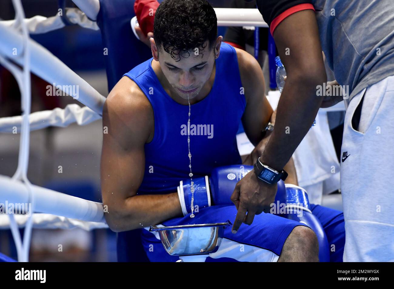 Belgian boxer Ziad El Mohor pictured during his quarter final boxing ...