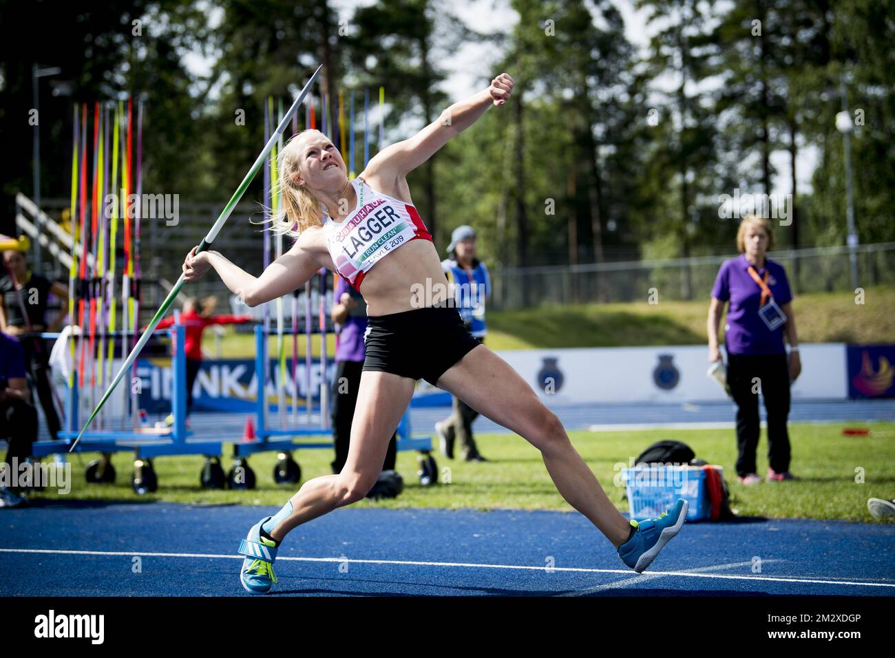 Sarah Lagger pictured in action during the javelin throw of the women's ...