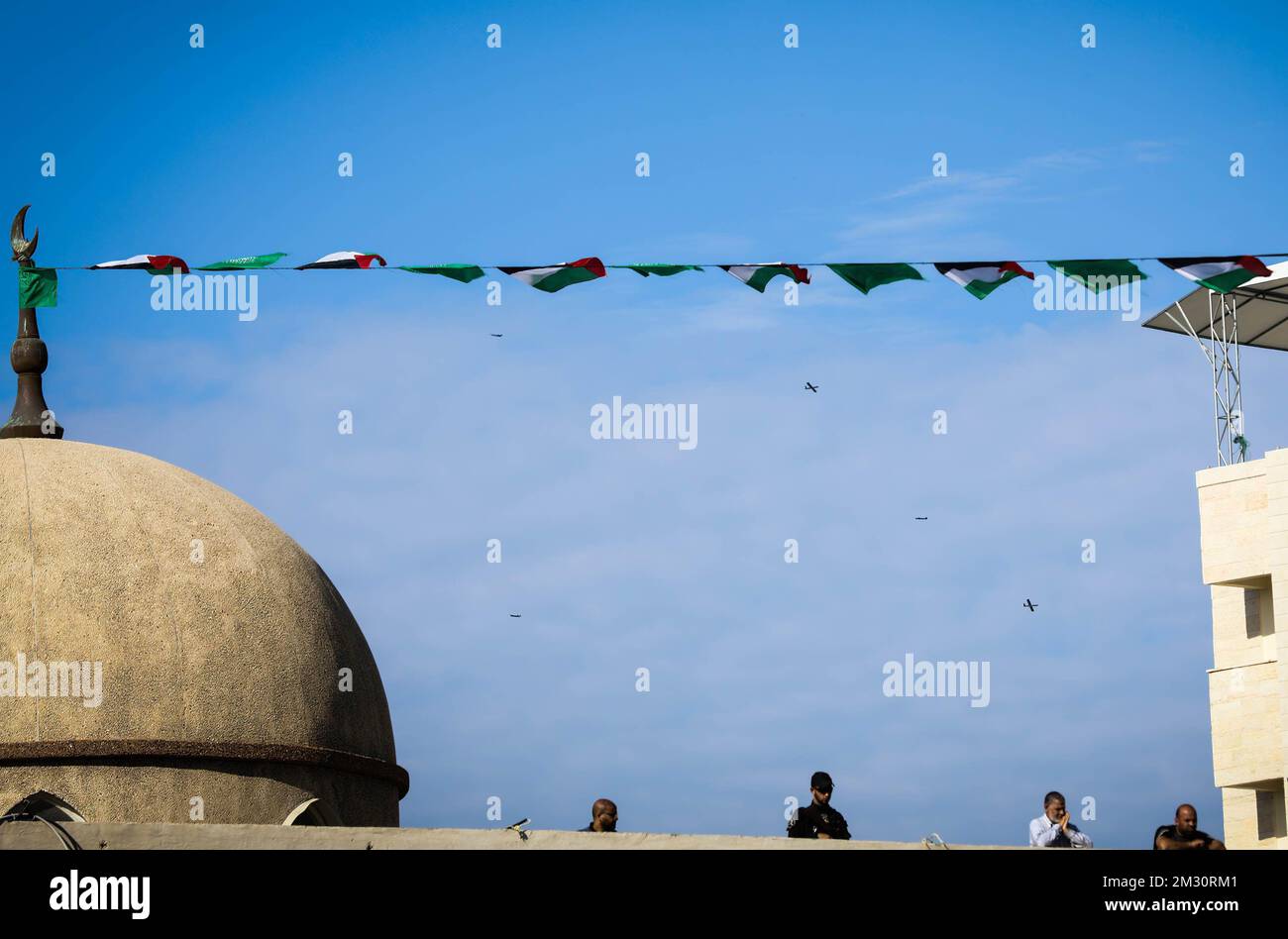 Hamas drones fly over Gaza City during the event. Rally marking the ...