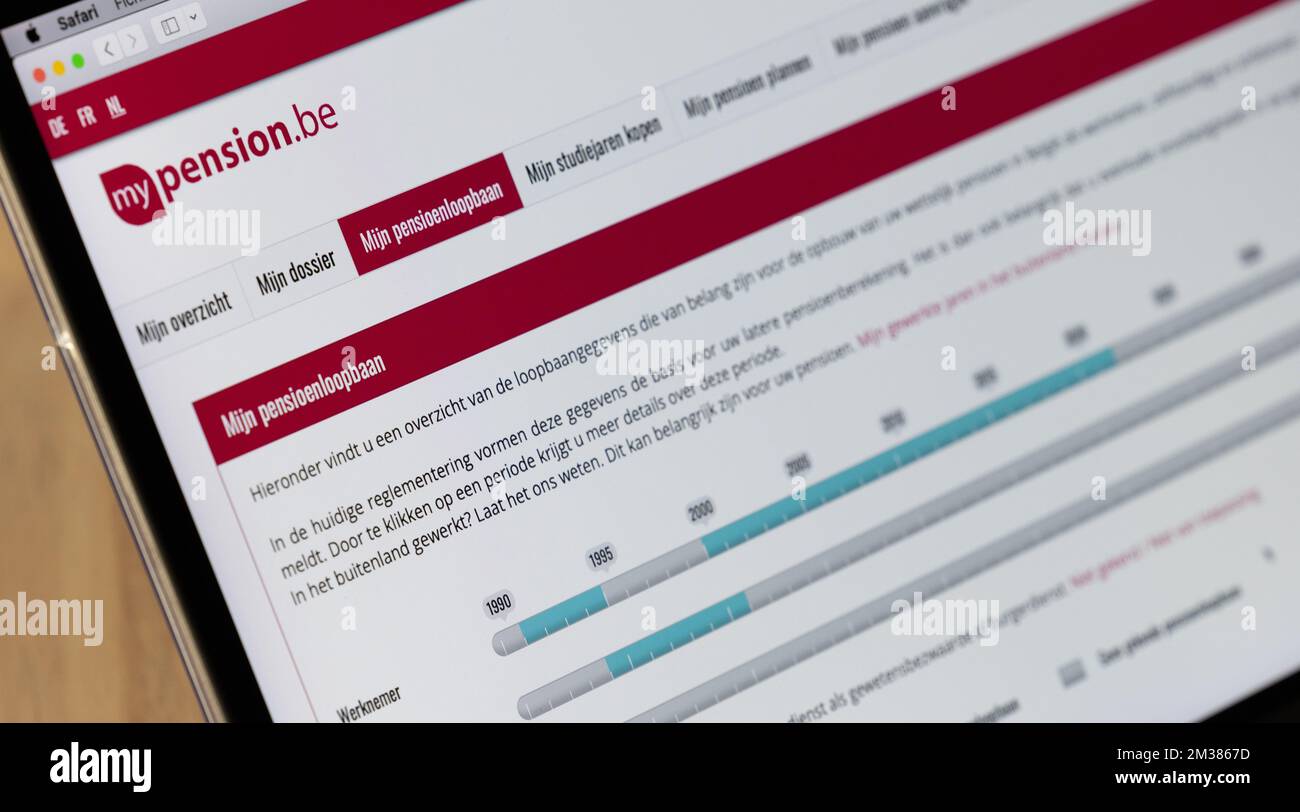 Abbildung zeigt die niederländische Version der Website „mypension.be“ in Edingen - Enghien ...