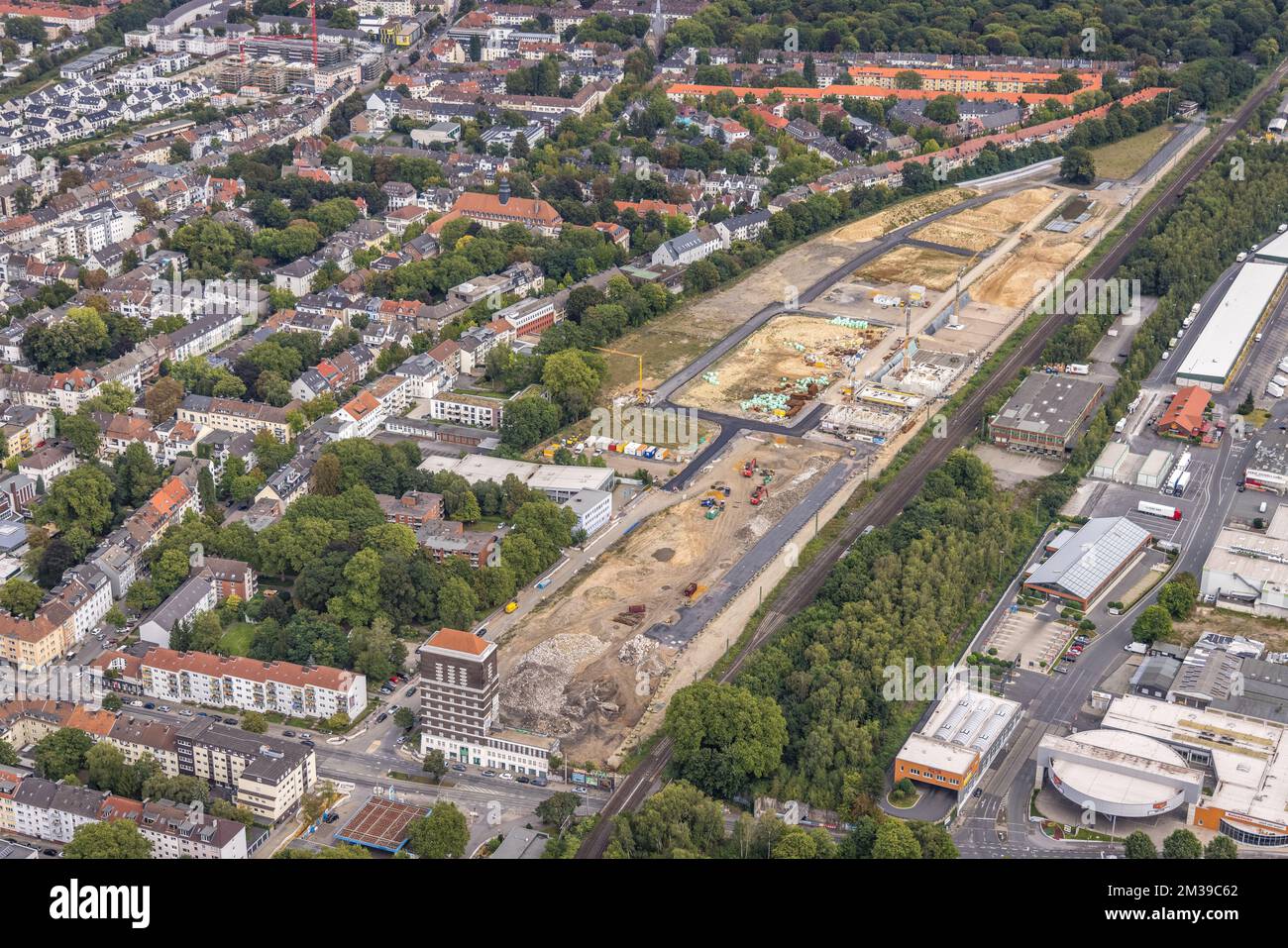 Luftaufnahme, Baustelle Kronprinzenviertel für Neubau von Wohneinheiten am Wasserturm Südbahnhof ...