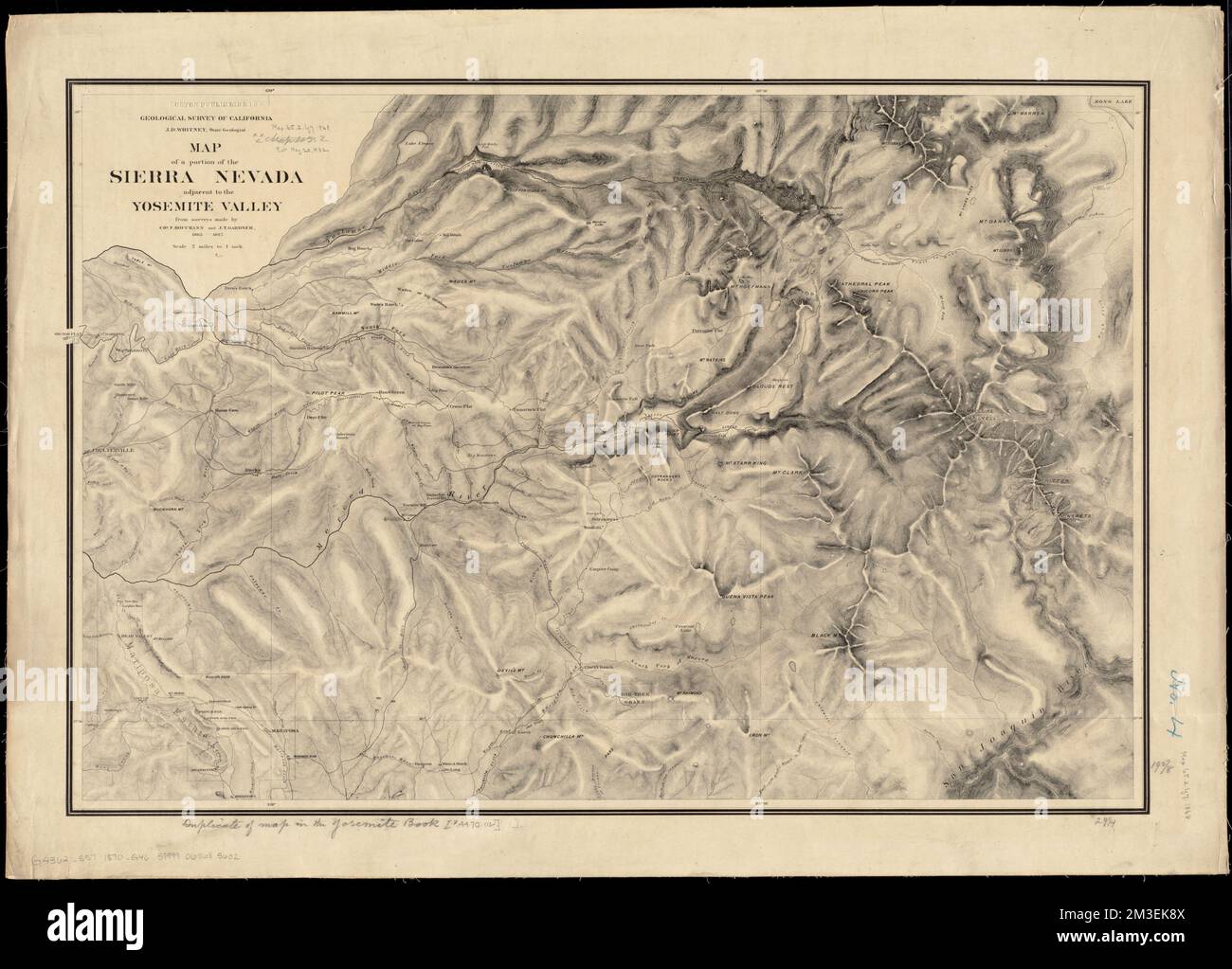 Karte eines Teils der Sierra Nevada neben dem Yosemite Valley ...