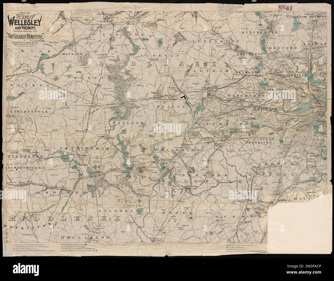 Karte der Straßen von Wellesley und Umgebung, Wellesley College, Roads ...