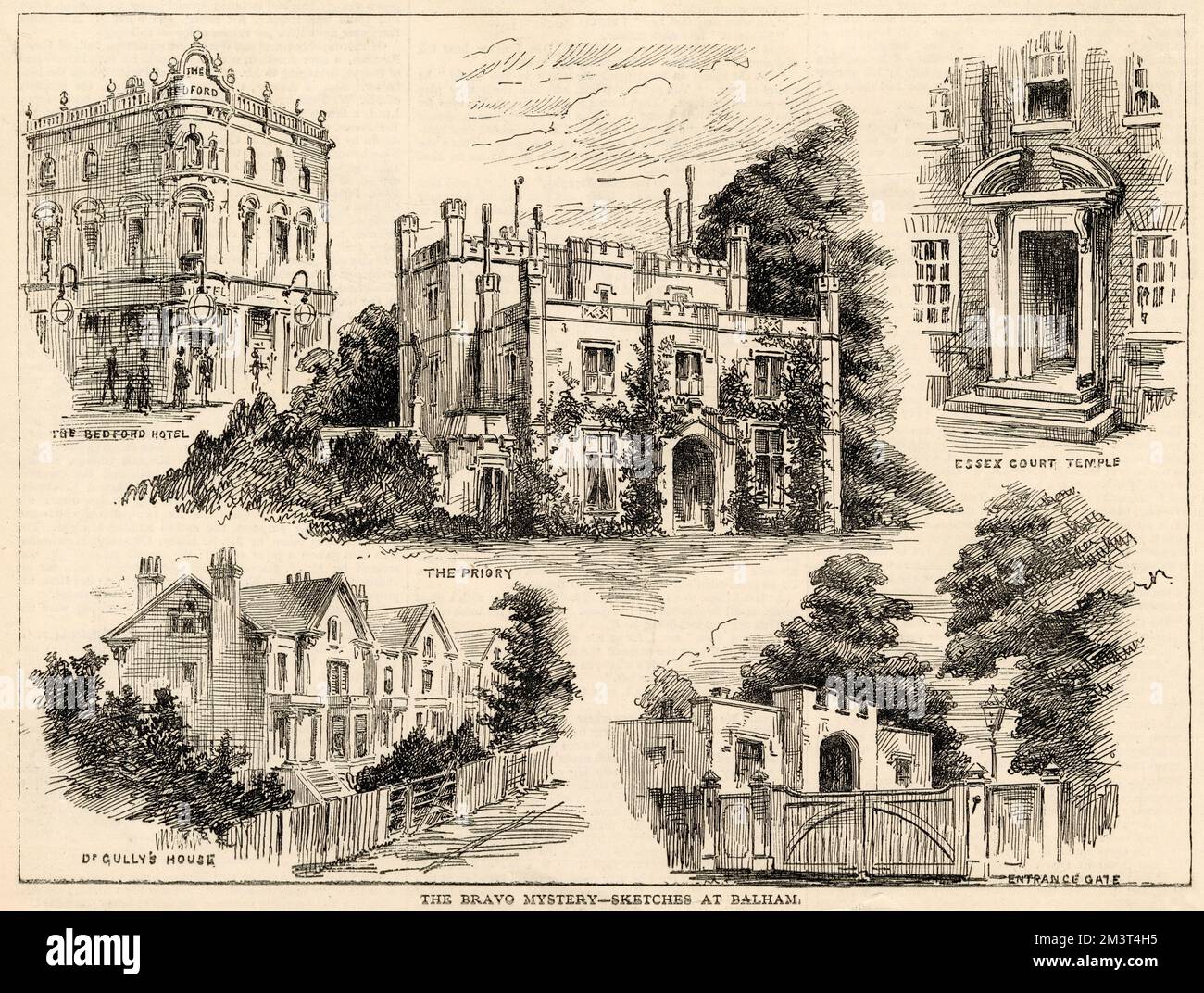 The Charles Bravo Mystery - Skizzen in Balham, die das Priory zeigen ...