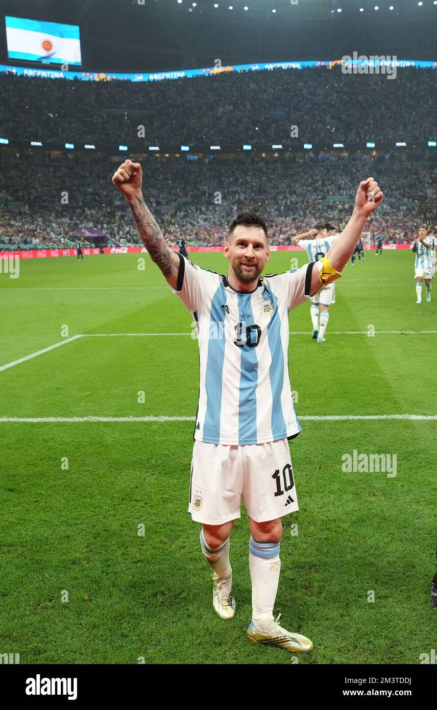 Argentiniens Lionel Messi nach dem Sieg während des Halbfinalspiels der ...