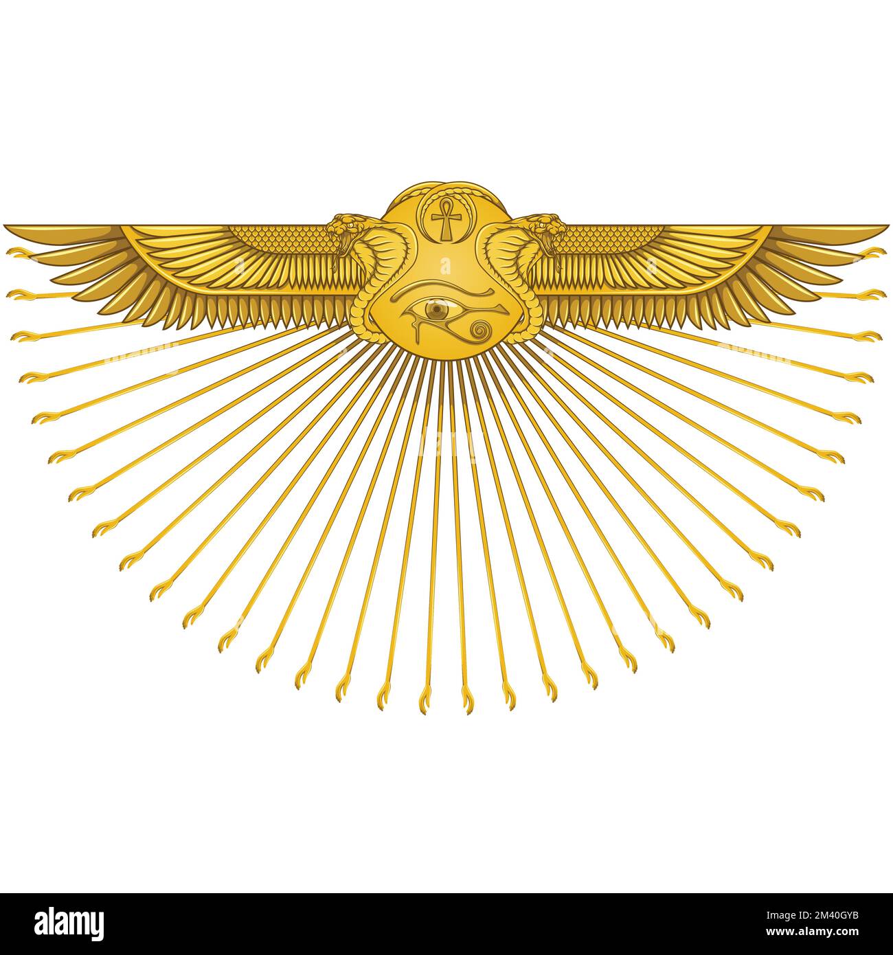 Vektor-Design der geflügelten Sonne mit Kobras, Symbol des alten ... Vektor-Design der geflügelten Sonne mit Kobras, Symbol des alten ...