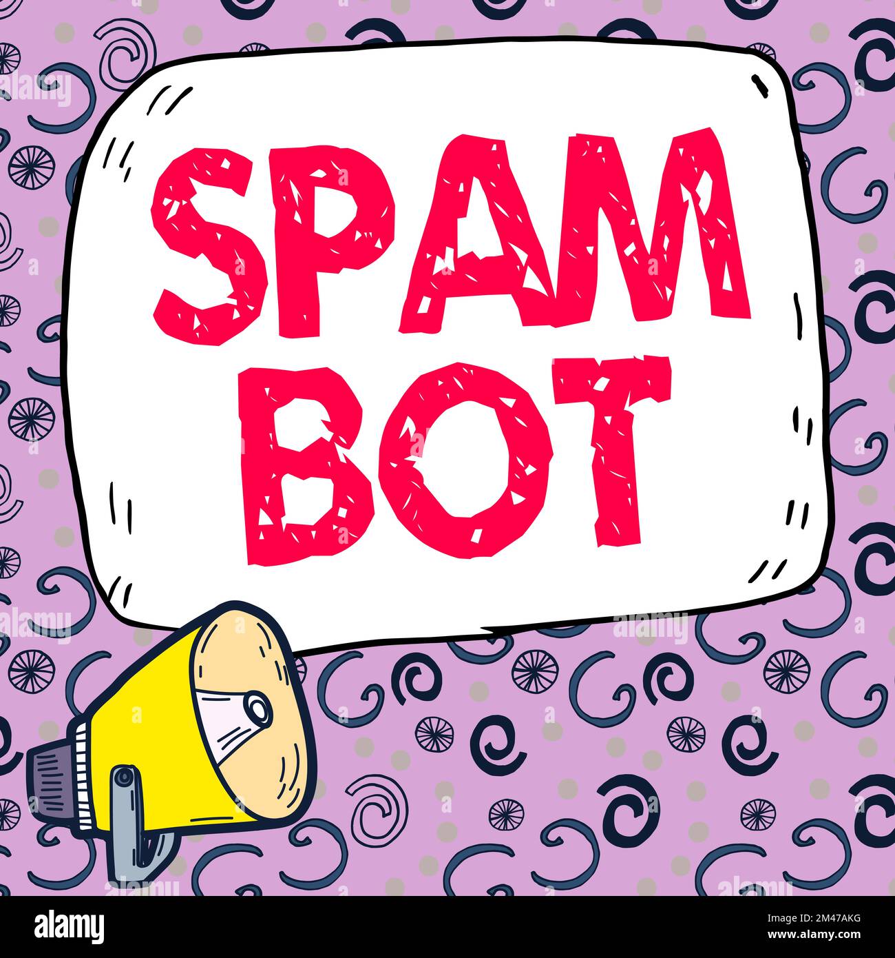 Textzeichen mit Spam bot. Internet Concept Autonomes Programm im ...